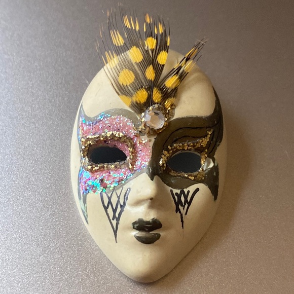 Jewelry | Masquerade Mask Face Feather Brooch Pin | Poshmark
